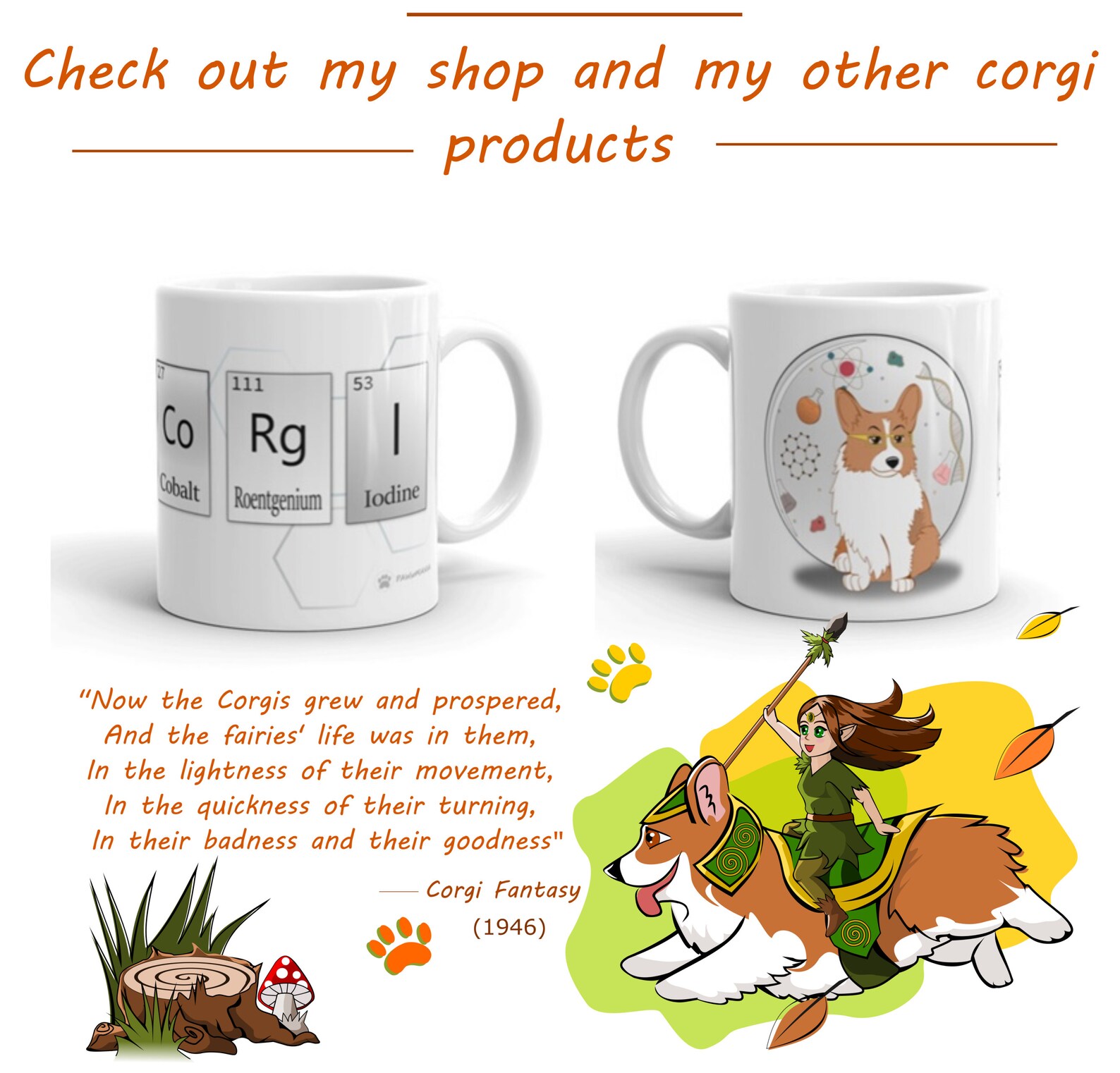 Corgi Mug Science Style Funny Cartoon Dog Gifts Periodic | Etsy