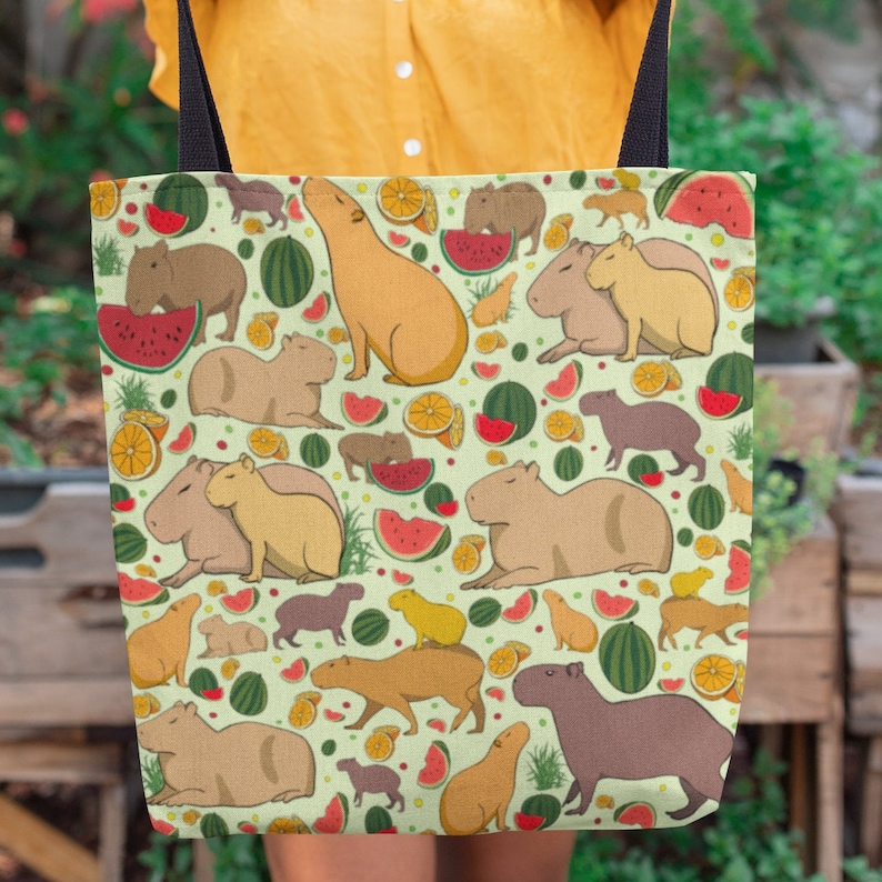 Capybara Tote Bag,cute Capybara Gift,fruits, Watermelon and Orange ...