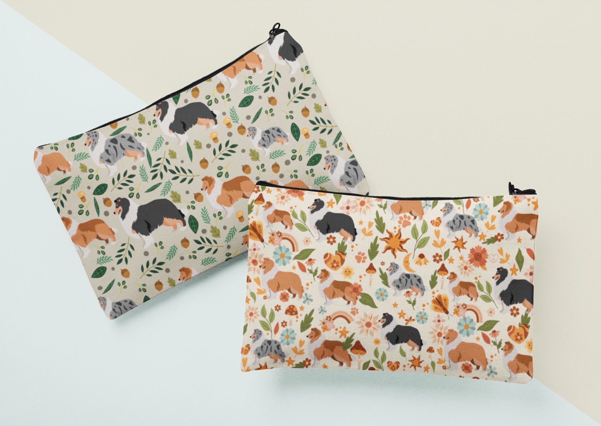 Rough Collie Accessory Pouches, Blue Merle Collie Makeup Bag, Sable ...