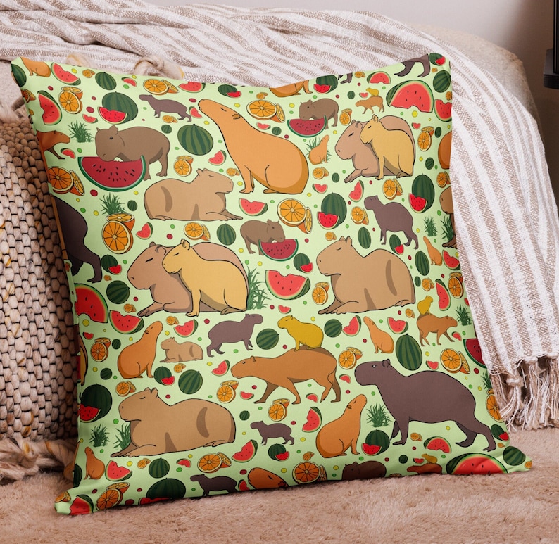 Capybara Basic Pillow Cute Capybara Giftfruits Watermelon - Etsy