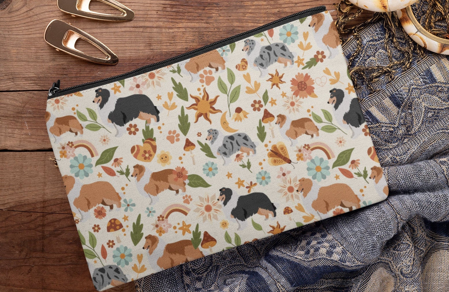Rough Collie Accessory Pouches, Blue Merle Collie Makeup Bag, Sable ...