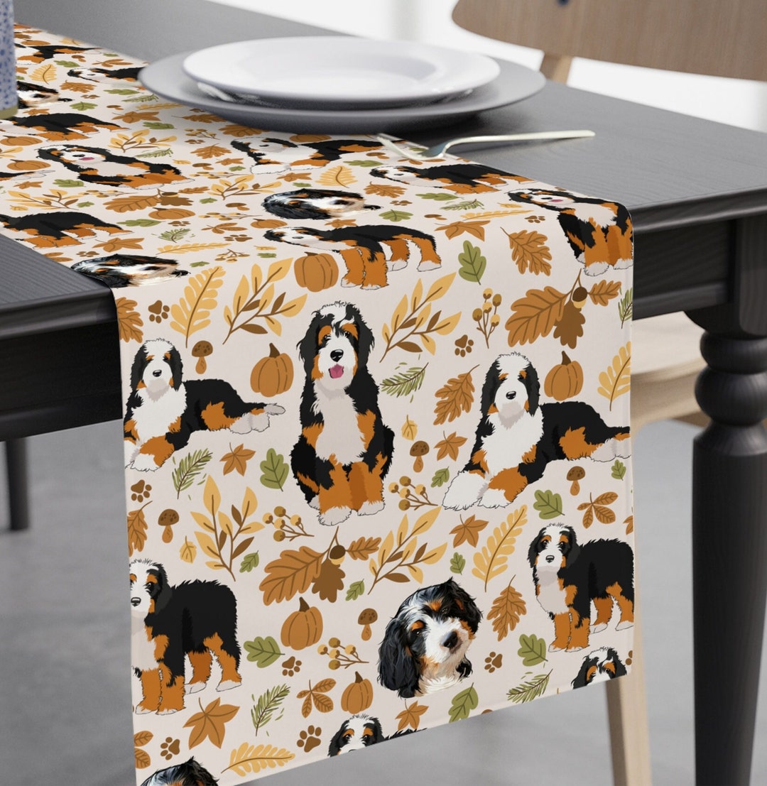 Bernedoodle Table Runner (cotton, Poly), Tri Color Doodle, Doodle Decor ...