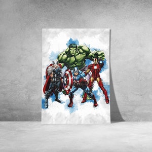 MARVEL AVENGERS POSTER Thor, Iron Man, Hulk, Captain America Poster ...