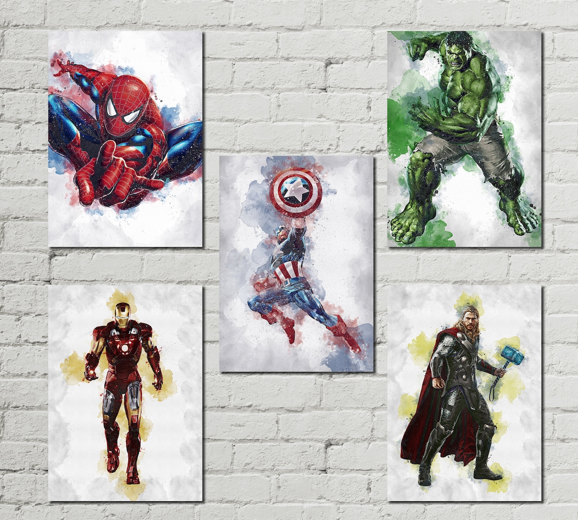 Marvel Avengers Poster Set - Captain America, Iron Man, Thor, Hulk ...