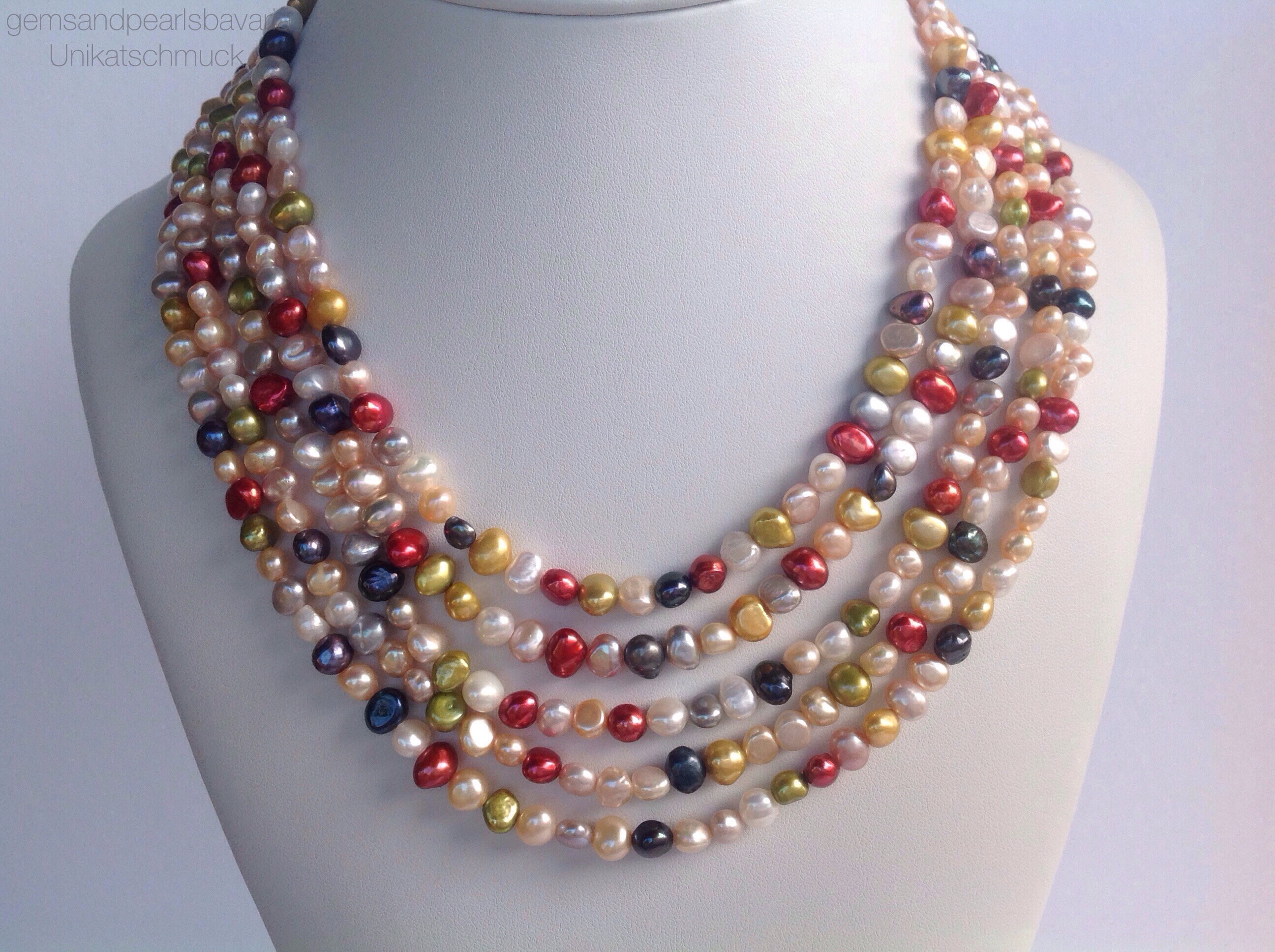 Collier de perles multicolores à cinq rangs, perles de culture colorées ...