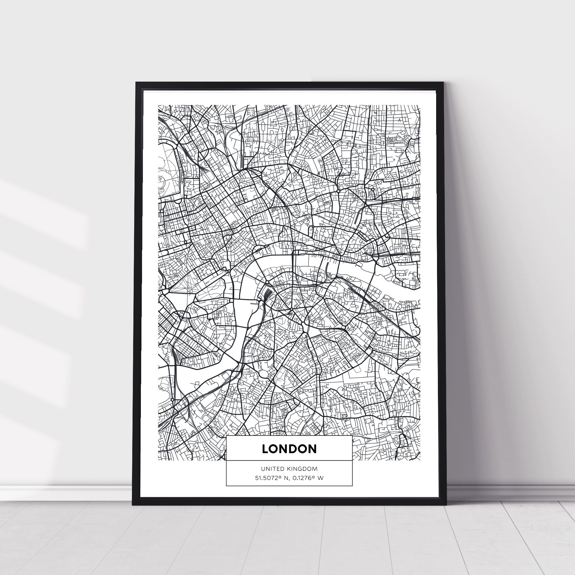 London Street Map Wall Art | Black & White London Line Map Print Artful ...