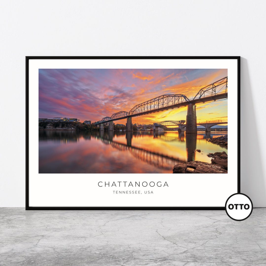 Chattanooga Wall Art | Chattanooga Home Decor Print | Walnut Street Bridge Art Travel Poster ...