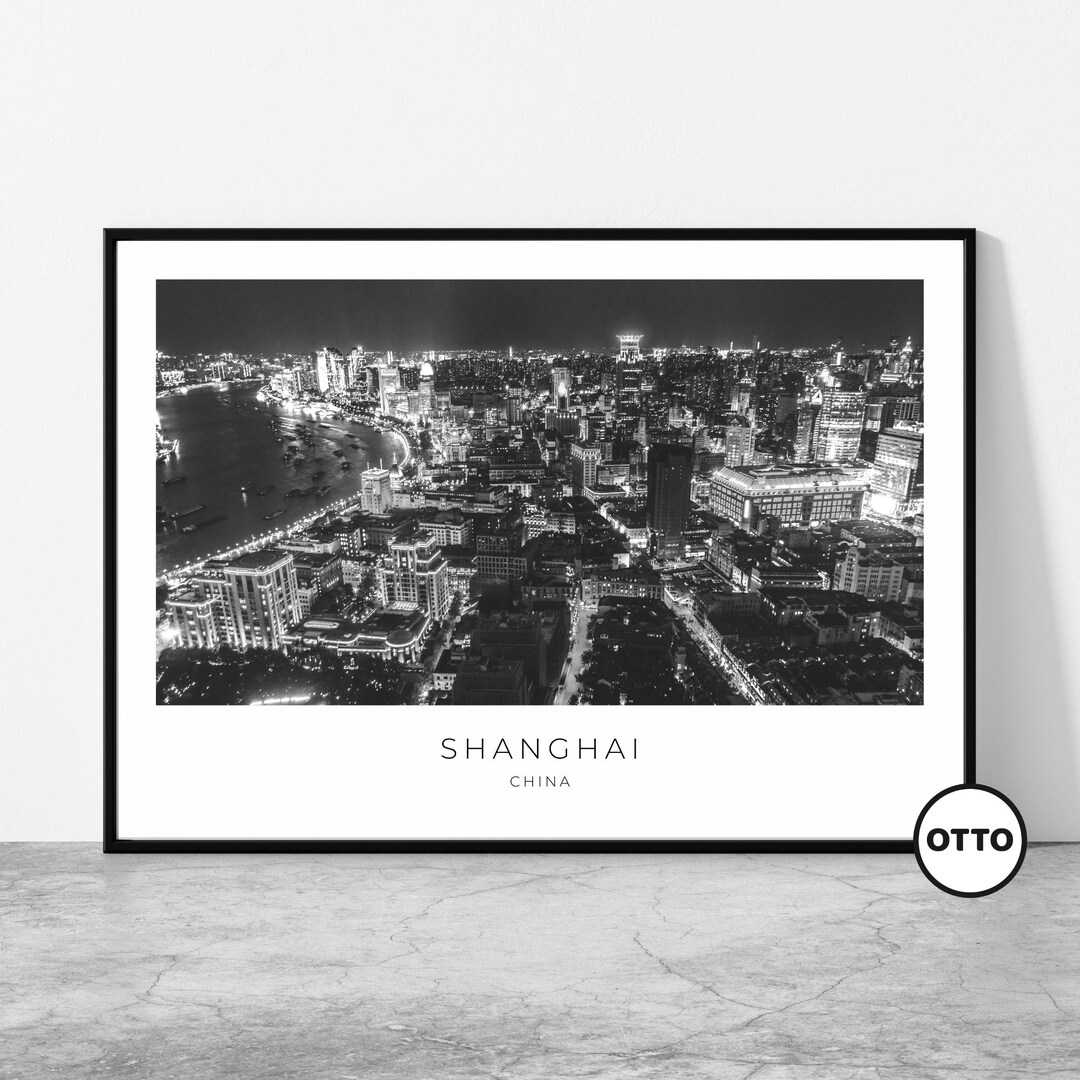 Shanghai Wall Art | Shanghai Home Decor Print | Night Aerial Cityscape ...