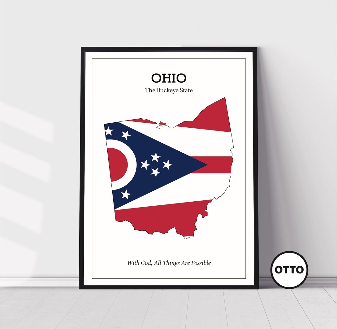 Ohio State Wall Art | State of Ohio Map Outline Home Decor Print | Flag ...