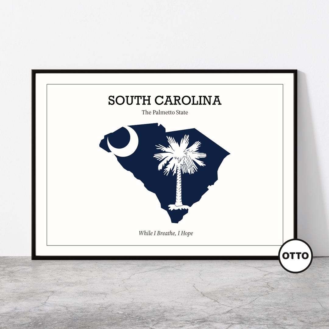 South Carolina State Wall Art | State of South Carolina Map Outline ...