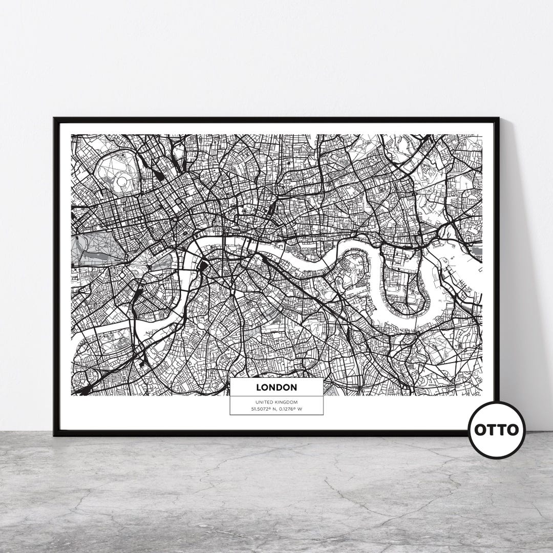 London Street Map Wall Art | Black & White London Line Map Print Artful ...