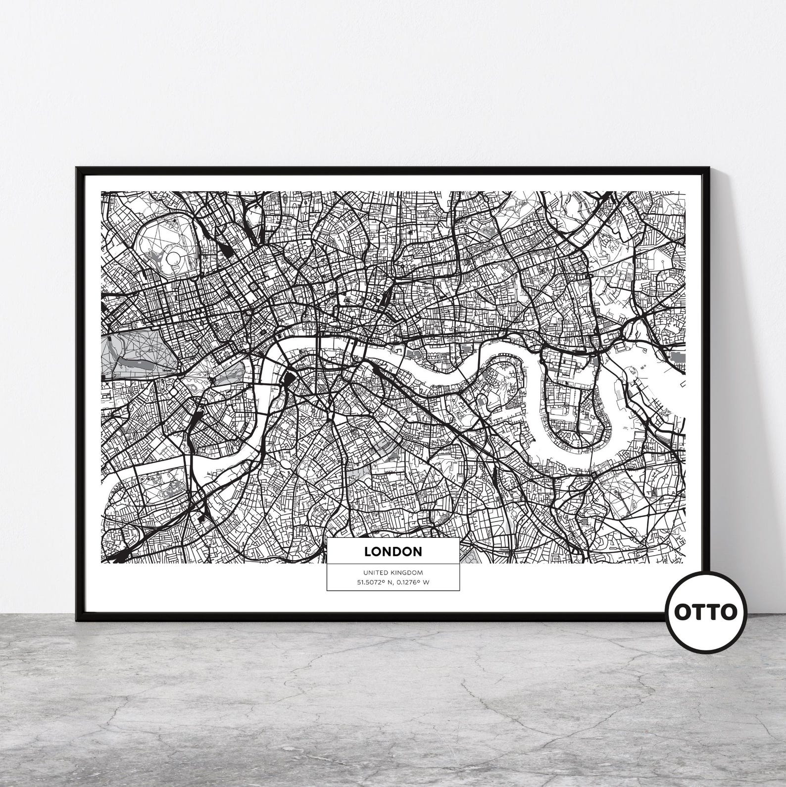 London Street Map Wall Art | Black & White London Line Map Print Artful ...