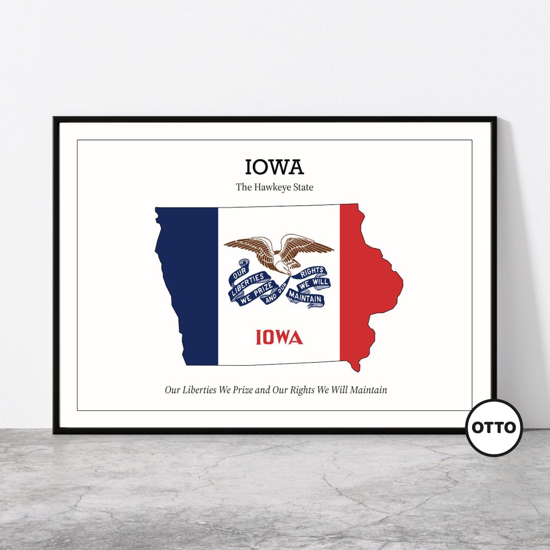 Iowa State Wall Art | State of Iowa Map Outline Home Decor Print | Flag ...