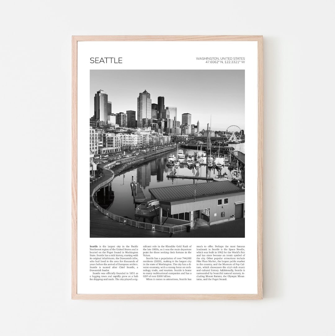 Seattle Waterfront Art Seattle Sunset Skyline Cityscape Marina - Etsy.de