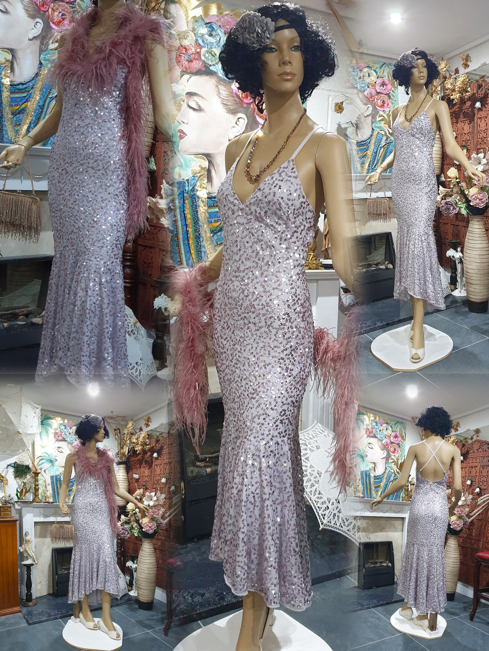 1930's Downton Abbey Formal Evening Dress, Sparkly Mermaid Evening Gown ...