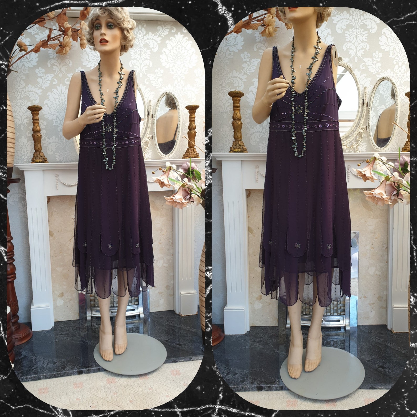 1920's Great Gatsby Flapper Dress Dropped Waist Beaded Flapper Dress ...