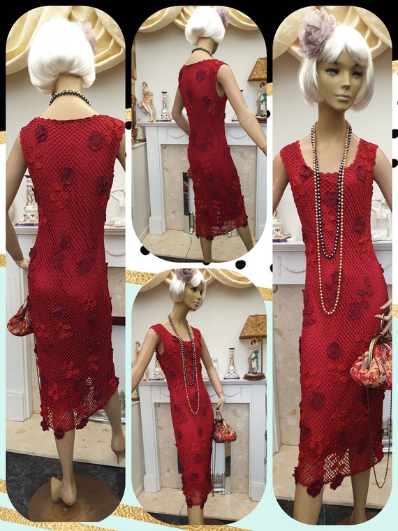 20's 30s Flapper Dress Vintage Crochet Evening Dress … - Gem
