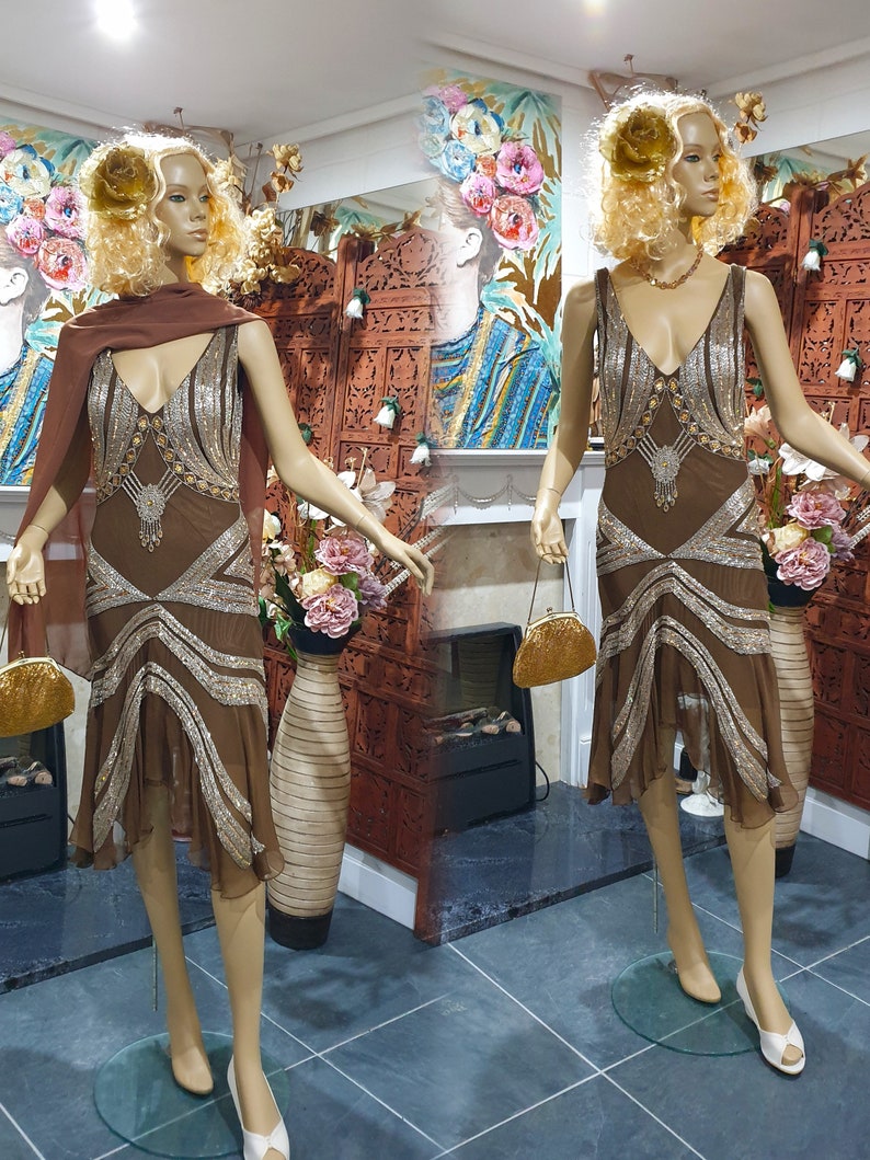 1920's Flapper Dress, Chocolate Brown Silk Flapper, Peaky Blinders Bias ...