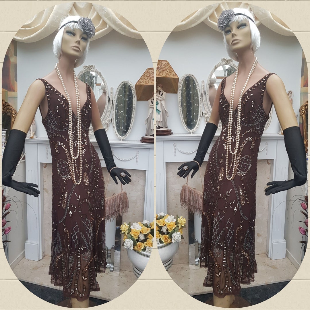 1920's Gatsby Flapper Dress Art Deco Sequin Bead Dress Size 10UK 6US - Etsy