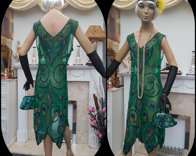 1920's Great Gatsby Flapper Dress Dropped Waist Beaded Flapper Dress ...