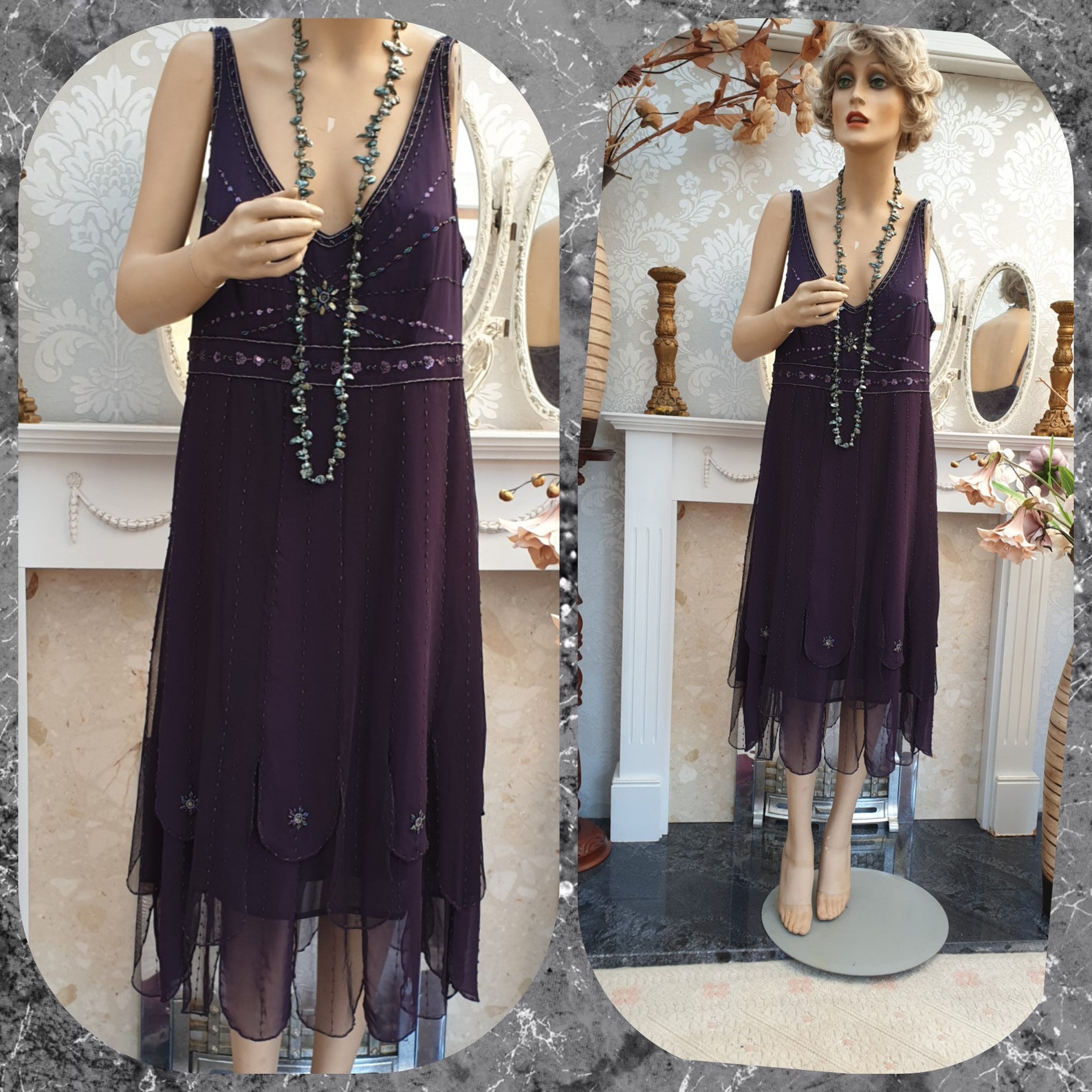 1920's Great Gatsby Flapper Dress Dropped Waist Beaded Flapper Dress ...