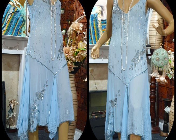 Art Deco Flapper Dress Bias Cut Sequin Dress 1920's Style Drop Waist ...