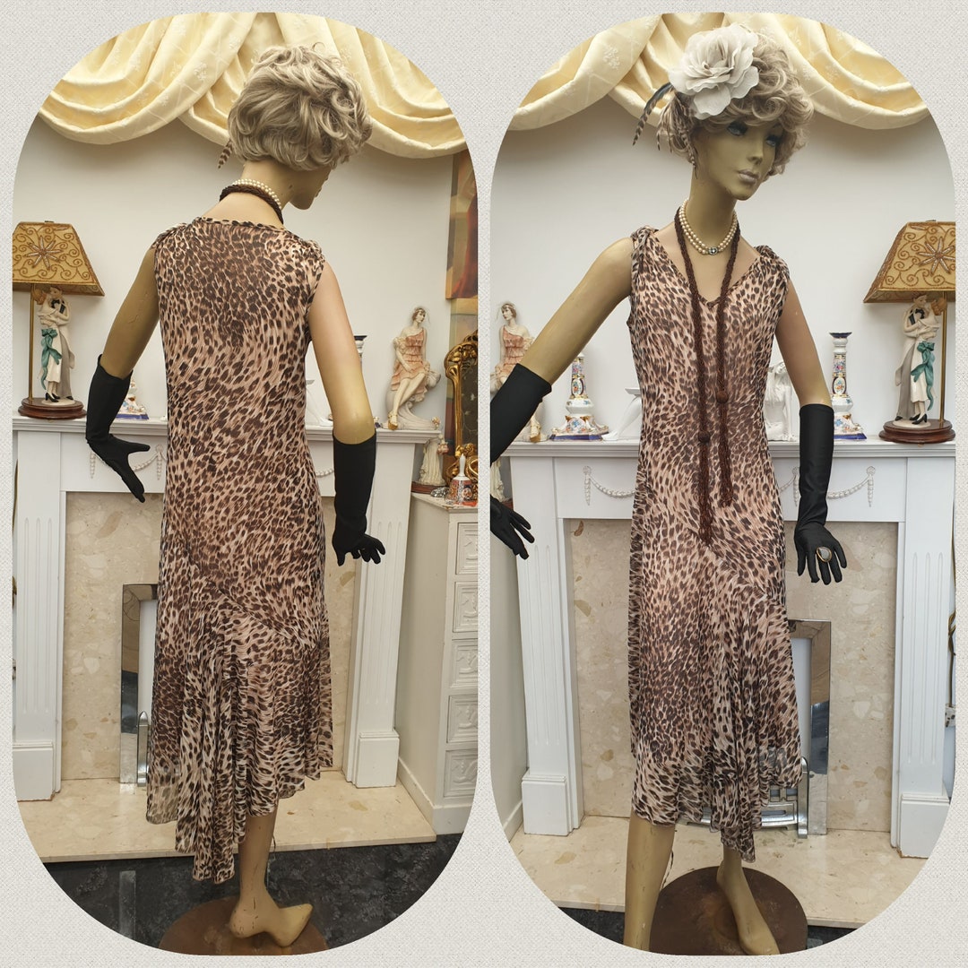 1920's Gatsby Flapper Dress Animal Print Flapper Dress Dropped Waist ...