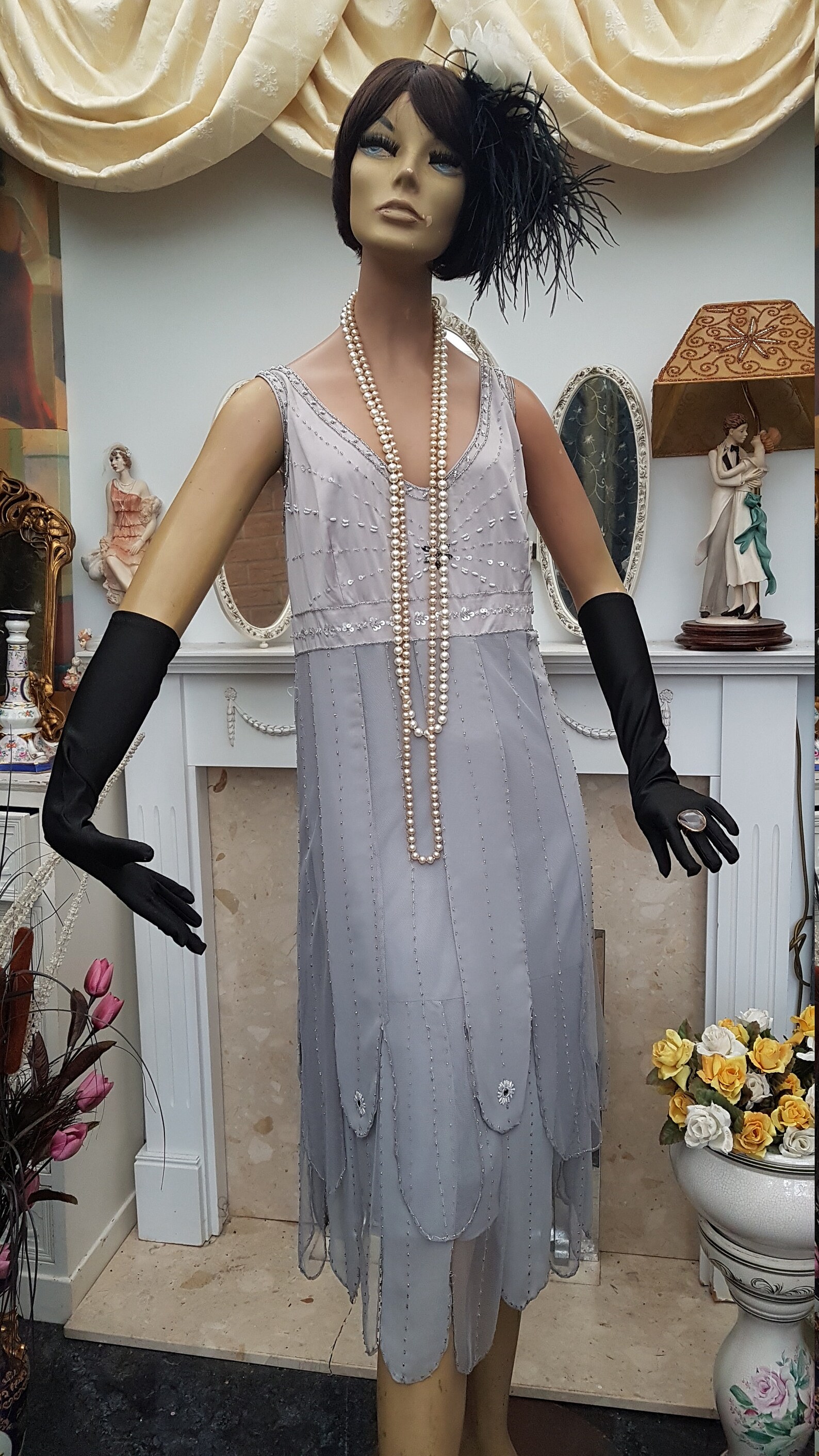 1920's Great Gatsby Flapper Dress Dropped Waist Beaded Flapper Dress ...