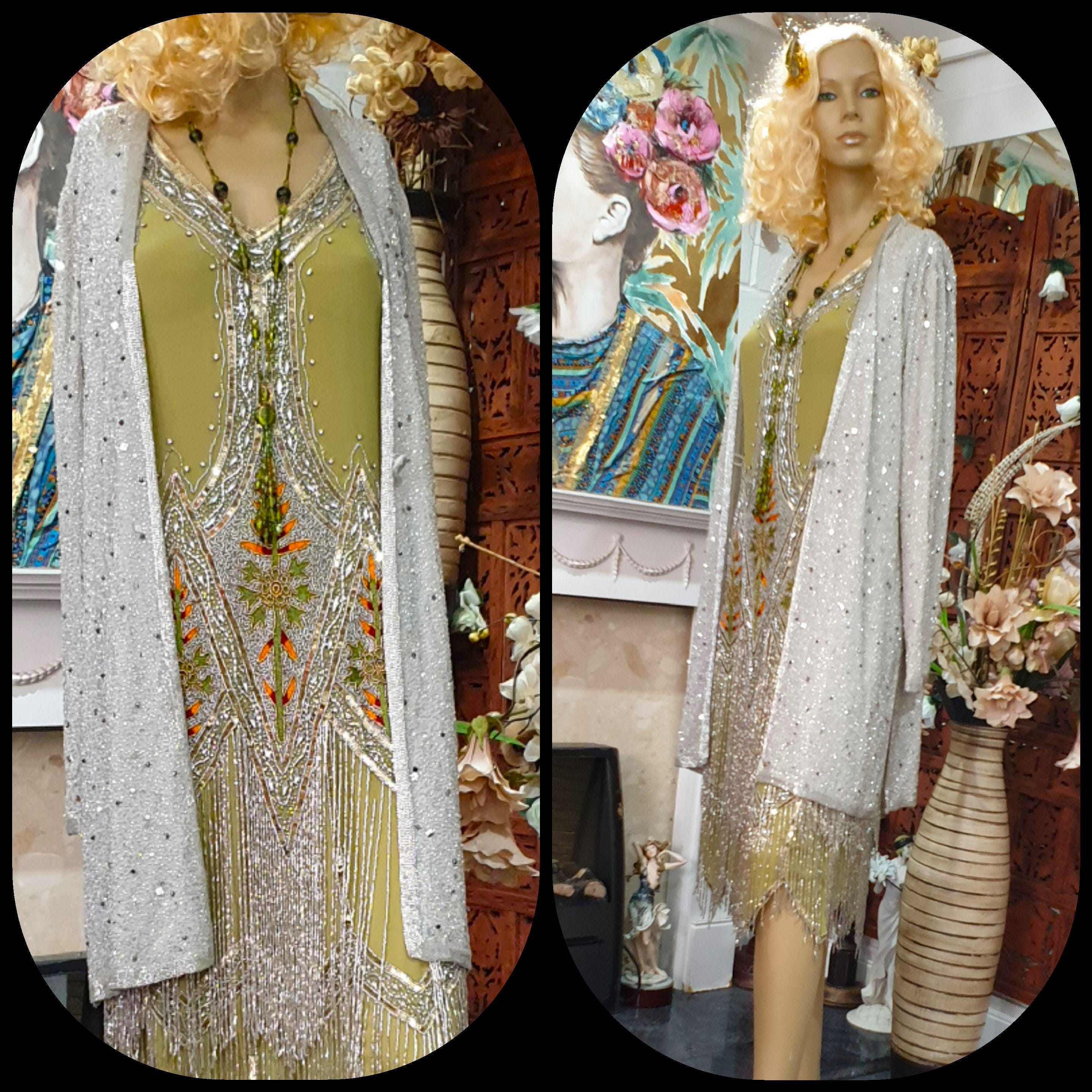 1920's Gatsby Flapper Dress, Art Deco Flapper Sequin Flapper Dress Bead ...