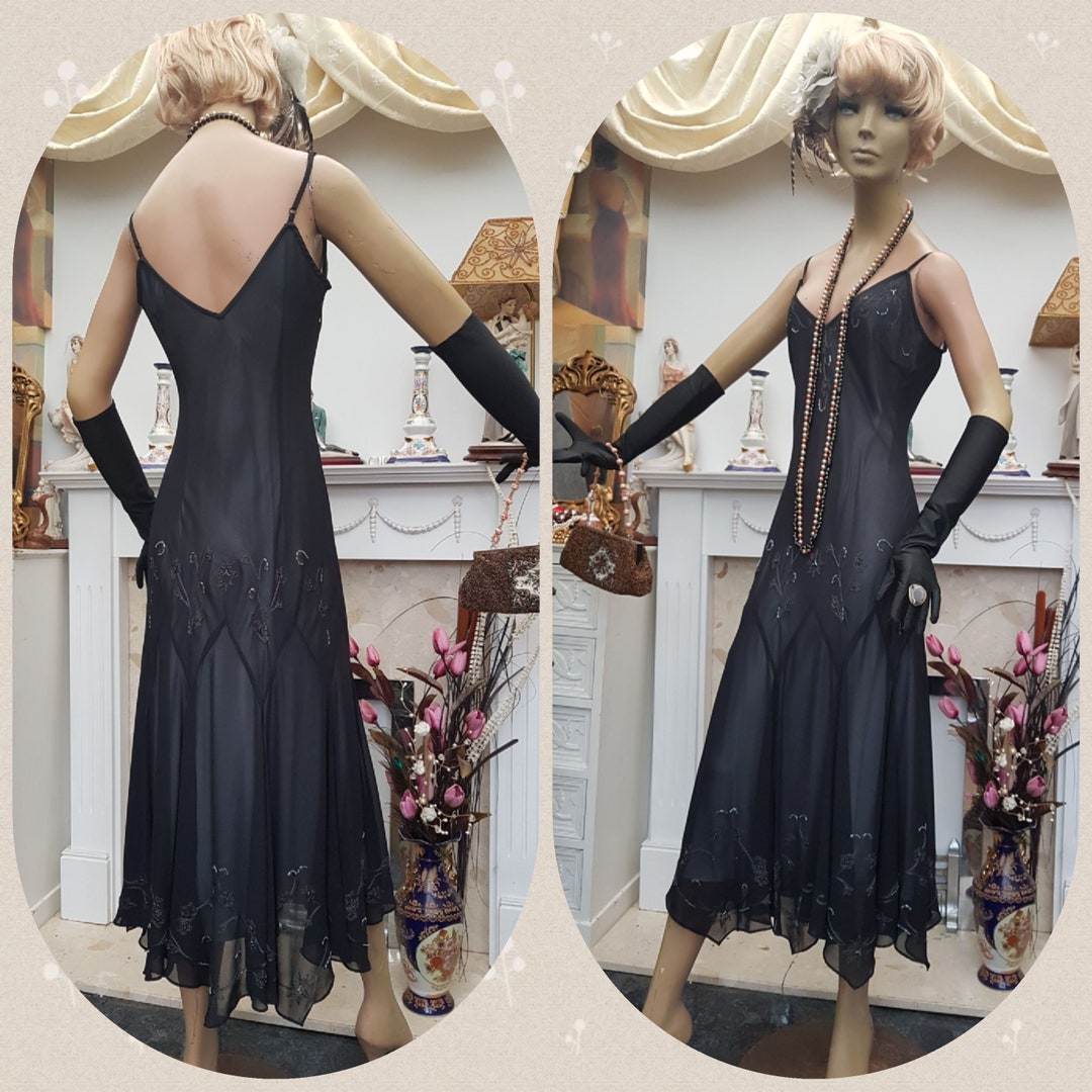 20's 30's Flapper Dress Art Deco Beaded Dress Drop Waist Flapper Dress ...