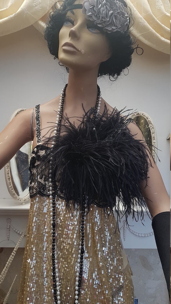 1920's Great Gatsby Flapper Vintage Black Dress Size … - Gem 1920's Great Gatsby Flapper Vintage Black Dress Size … - Gem