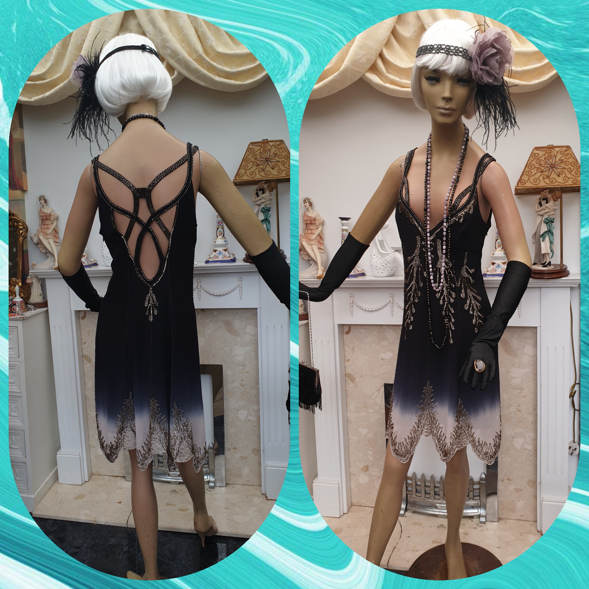 1920's Gatsby Flapper Dress Art Deco Embroidered Beaded Flapper ...