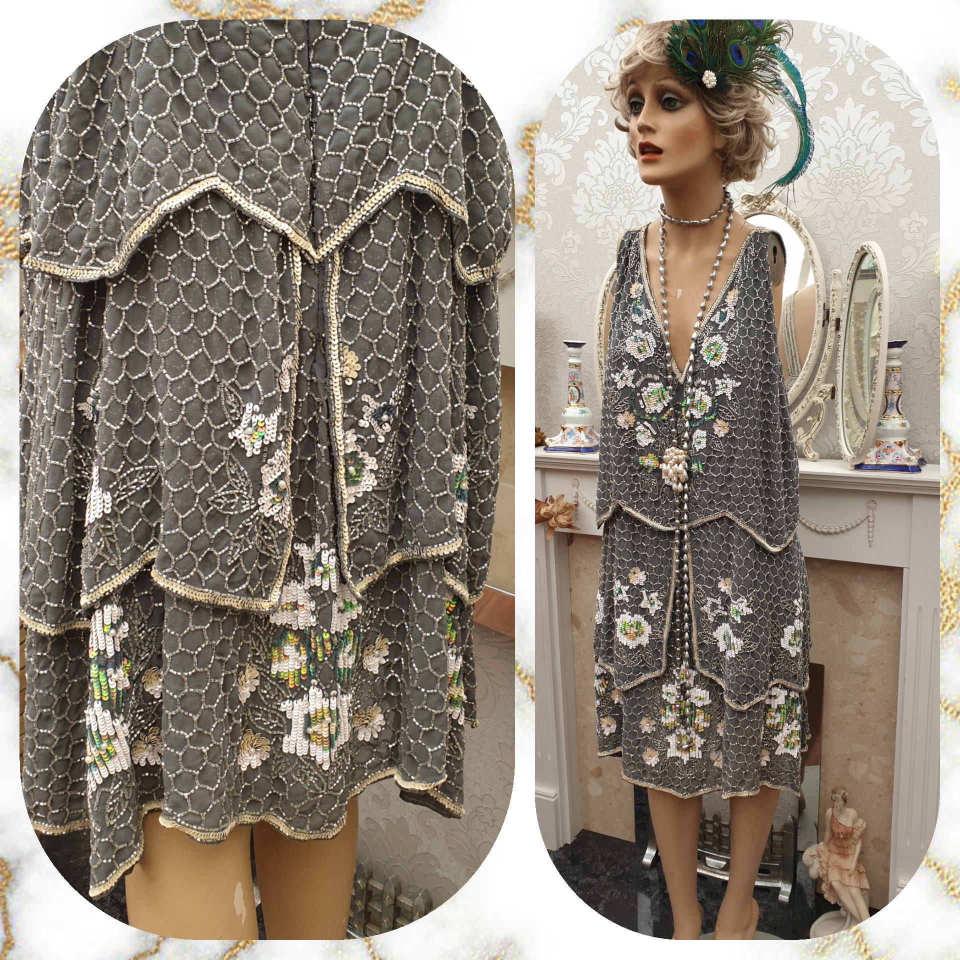 Art Deco Flapper Dress, 20's Great Gatsby Gown, Layered Embellished ...