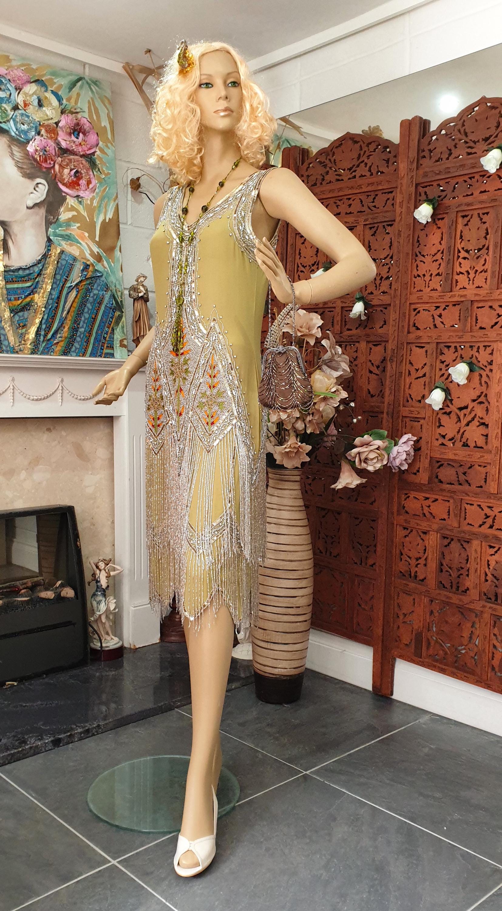1920's Gatsby Flapper Dress, Art Deco Flapper Sequin Flapper Dress Bead ...