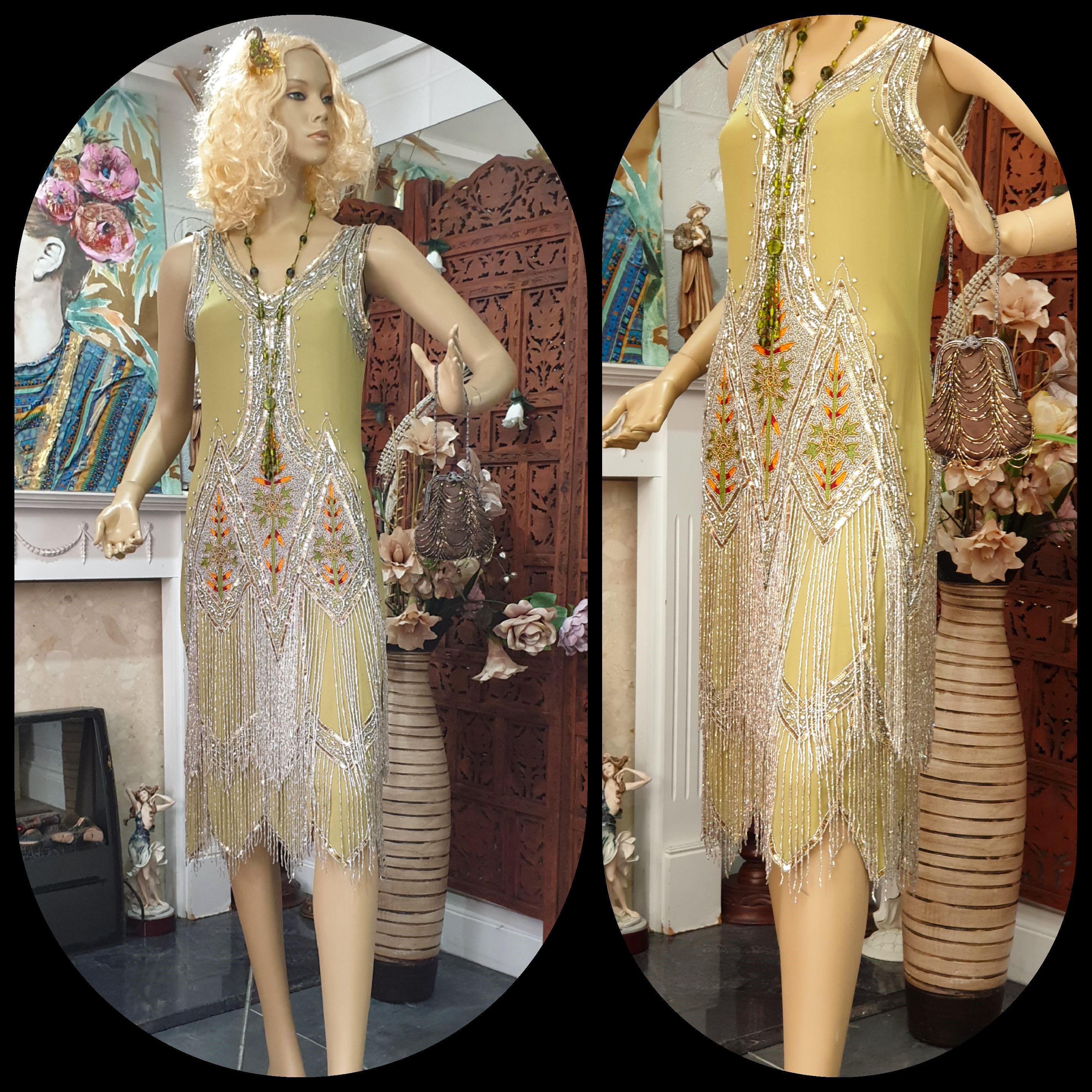 1920's Gatsby Flapper Dress, Art Deco Flapper Sequin Flapper Dress Bead ...