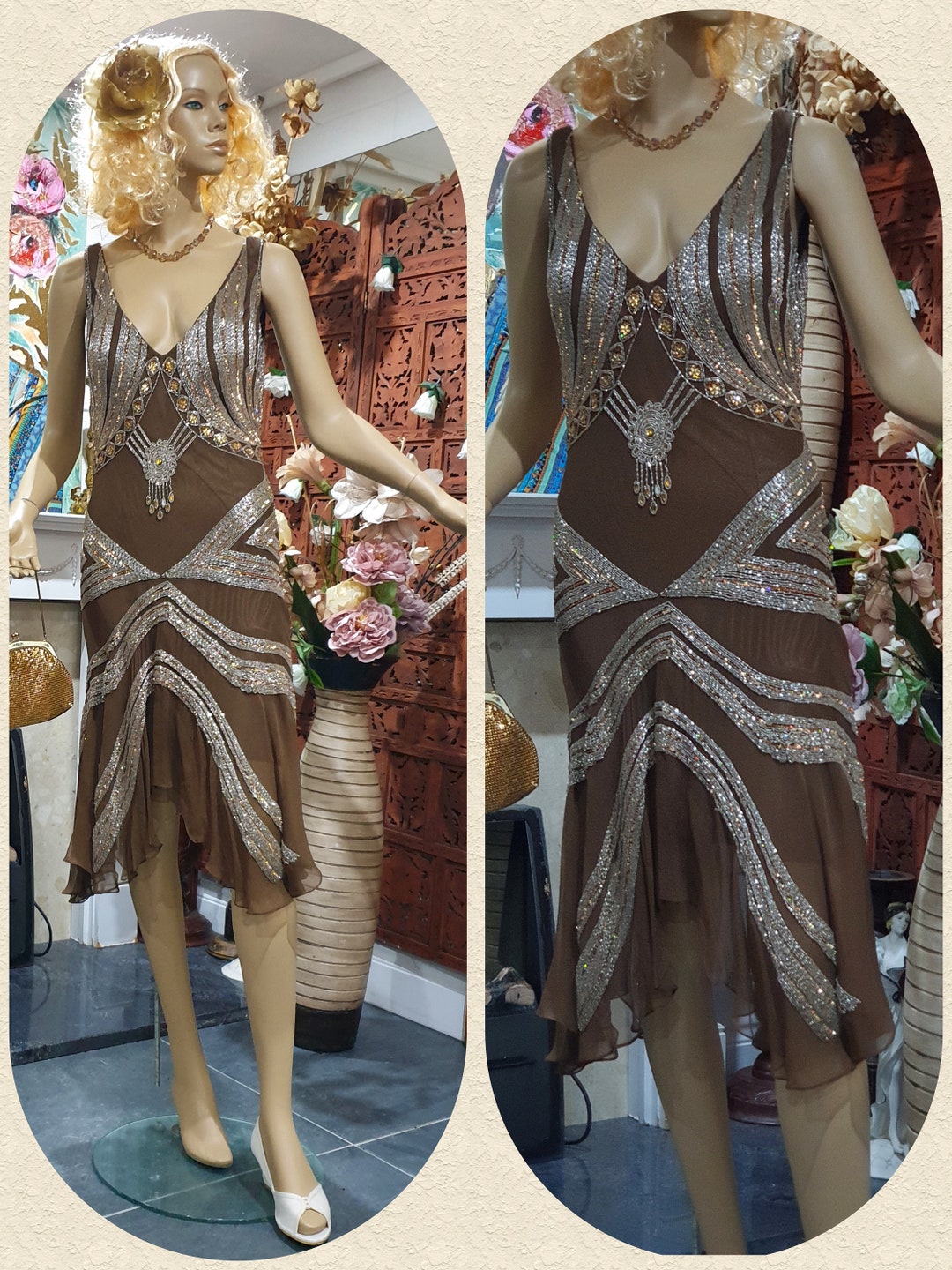 1920's Flapper Dress, Chocolate Brown Silk Flapper, Peaky Blinders Bias ...