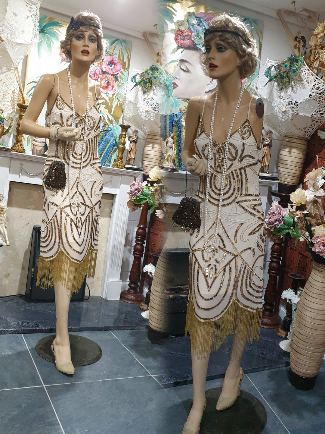 Vintage Flapper Dress, Art Deco Beaded Flapper, Fringed Charleston ...