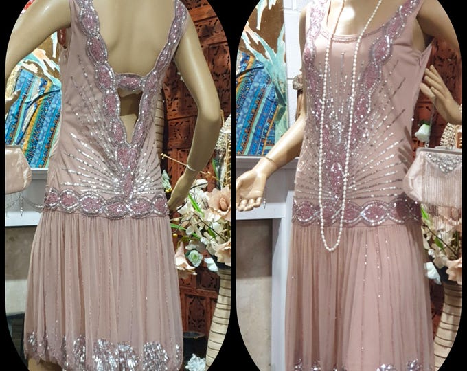 1920's Gatsby Flapper Dress Art Deco Sequin Bead Dress Drop Waist ...