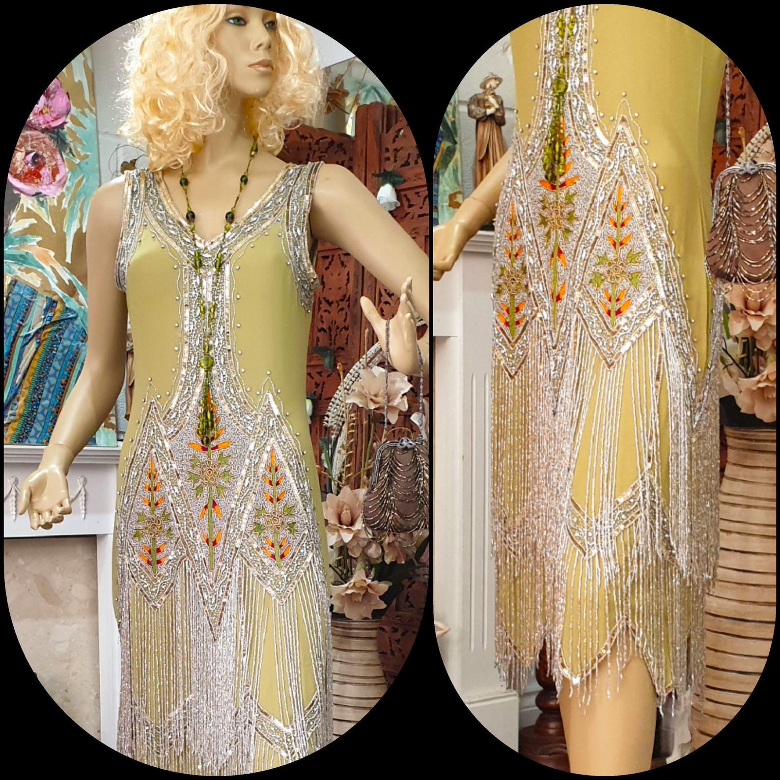 1920's Gatsby Flapper Dress, Art Deco Flapper Sequin Flapper Dress Bead ...