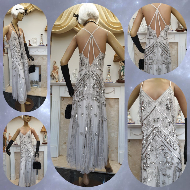 1920's Gatsby Flapper Dress Art Deco Sequin Bead Dress Size 16UK 12US ...