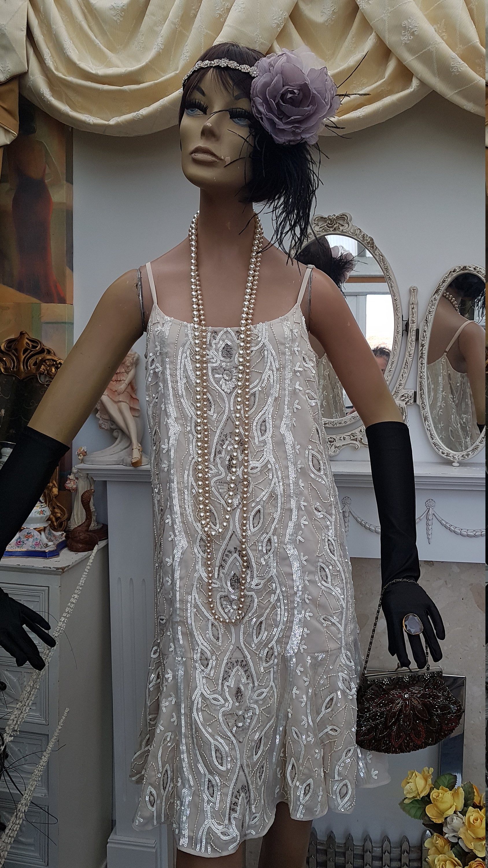1920' Great Gatsby Flapper Dress Art Deco Sequin Flapper Size 10UK 6US ...