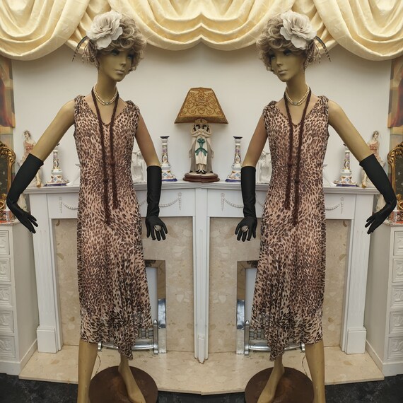 1920's Gatsby Flapper Dress Animal Print Flapper Dres… - Gem
