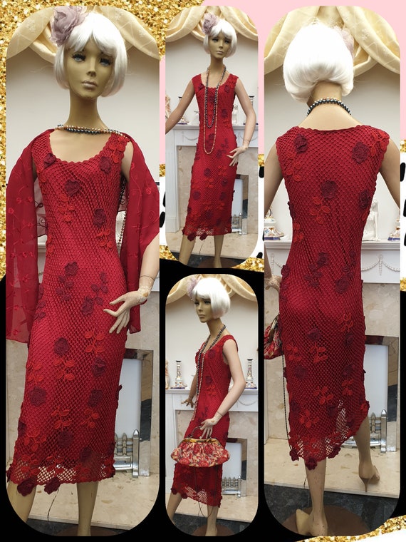 20's 30s Flapper Dress Vintage Crochet Evening Dress … - Gem