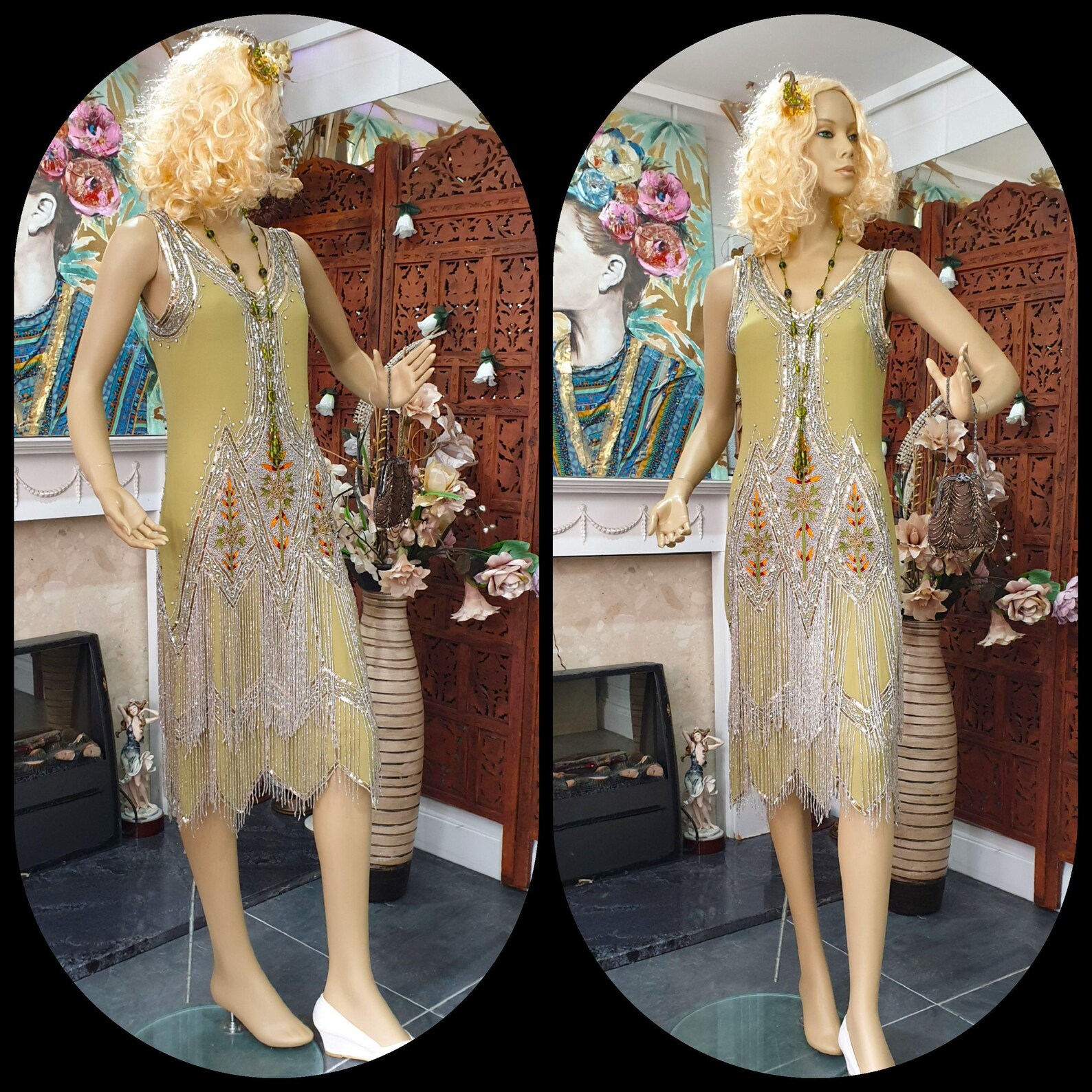 1920's Gatsby Flapper Dress, Art Deco Flapper Sequin Flapper Dress Bead ...