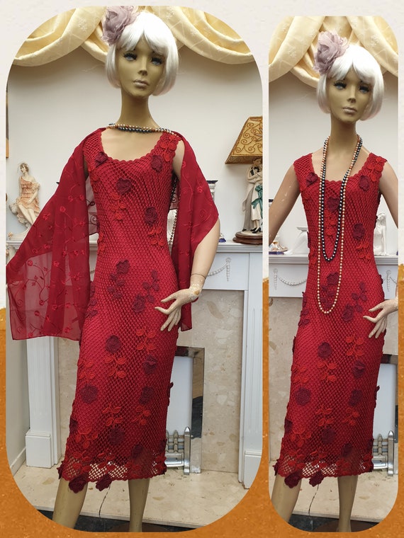 20's 30s Flapper Dress Vintage Crochet Evening Dress … - Gem