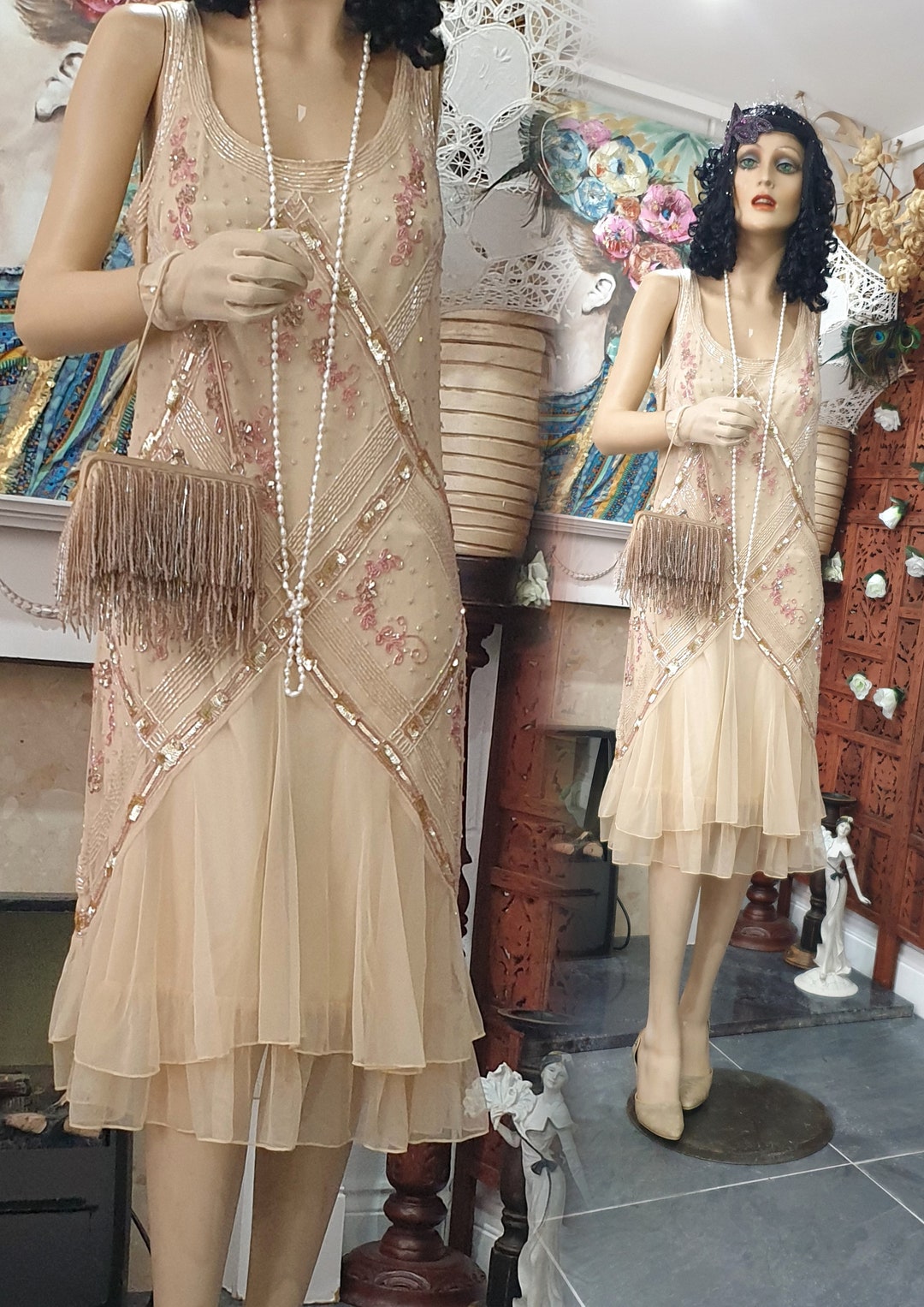 Vintage Great Gatsby Flapper Dress, Art Deco Beaded Flapper, 1920's ...