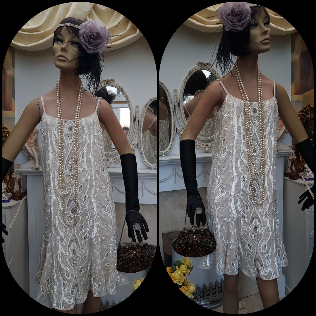 1920' Great Gatsby Flapper Dress Art Deco Sequin Flapper Size 10UK 6US ...