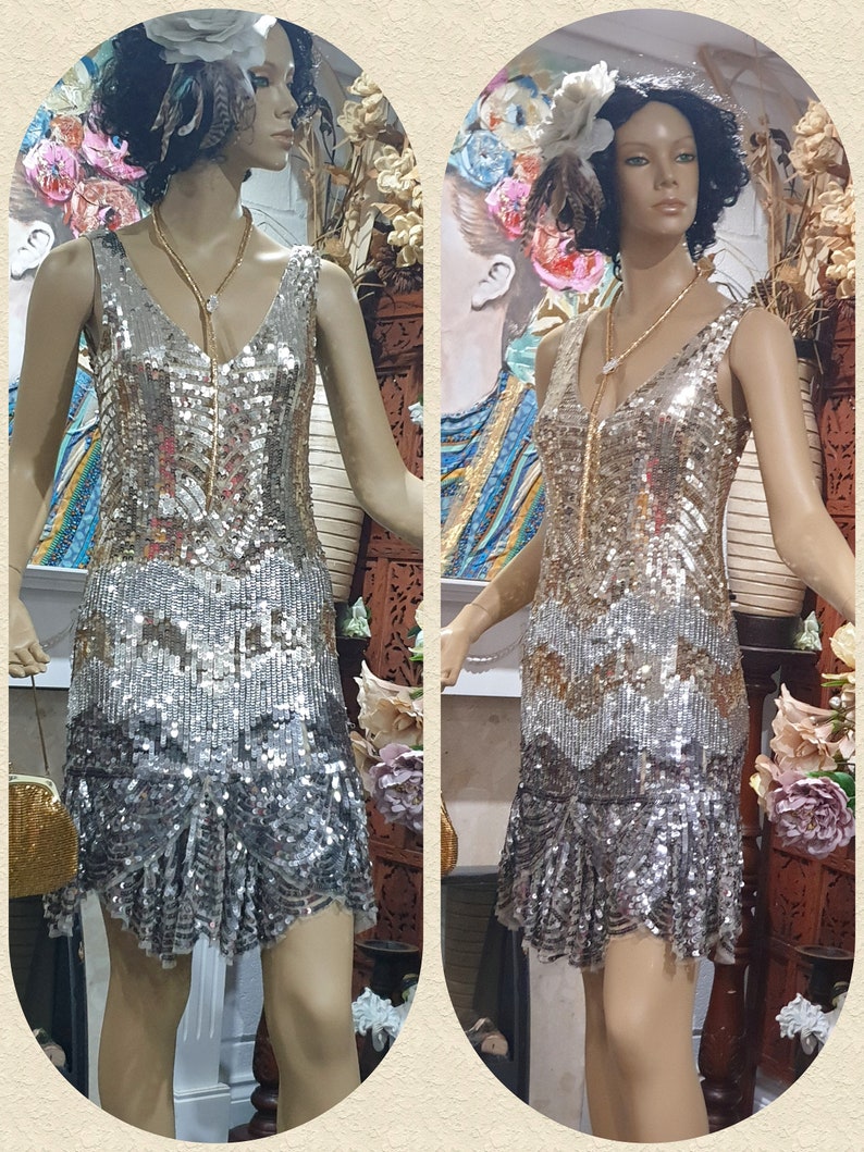 1920's Gatsby Flapper Dress Art Deco Sequin Bead Dress Size 6UK 2US - Etsy