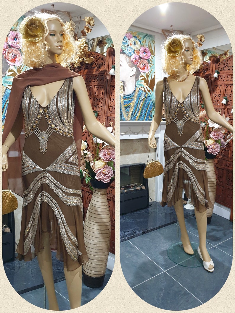 1920's Flapper Dress, Chocolate Brown Silk Flapper, Peaky Blinders Bias ...