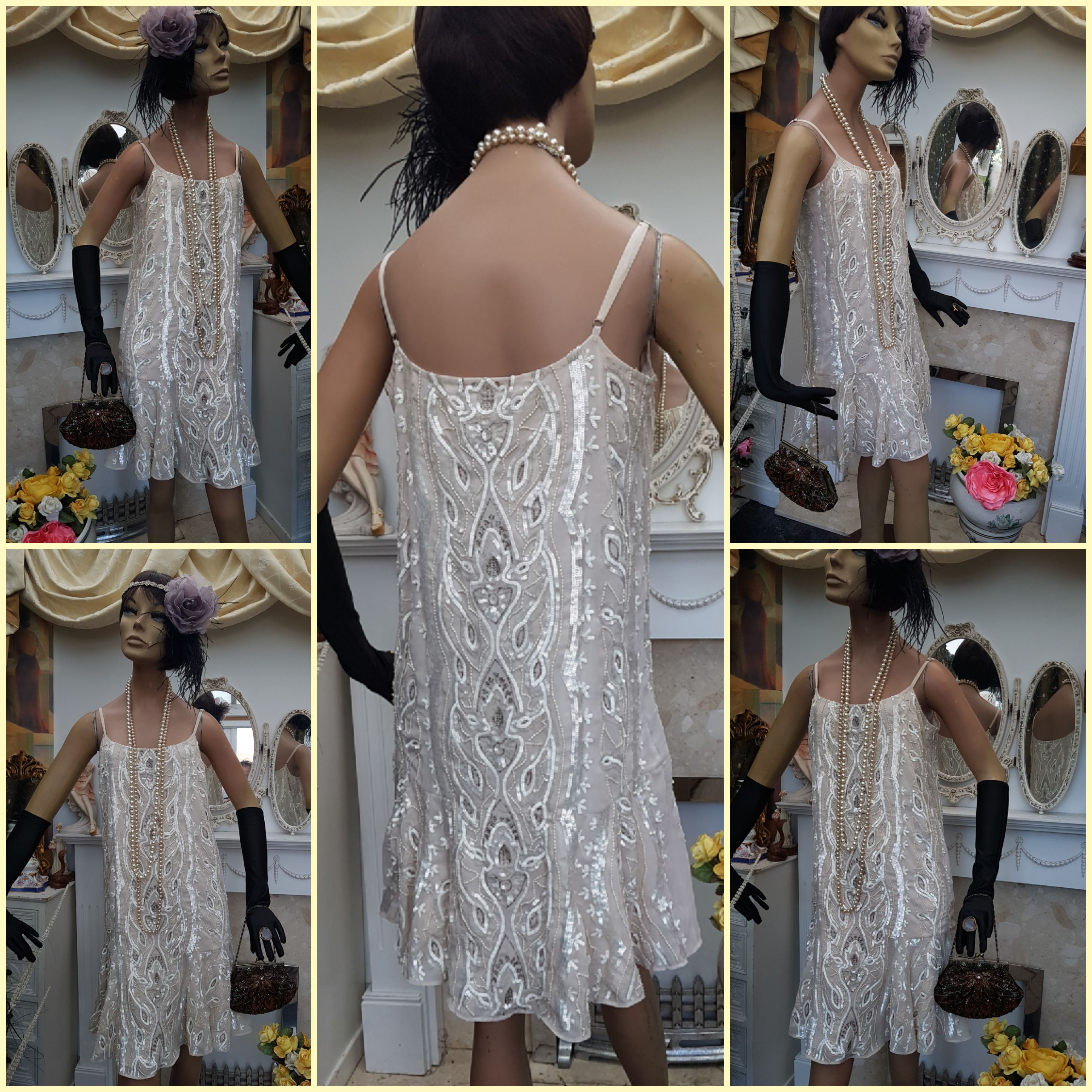 1920' Great Gatsby Flapper Dress Art Deco Sequin Flapper Size 10UK 6US ...